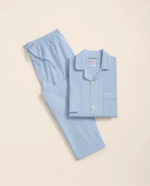 Brooks Brothers Cotton Broadcloth Bengal Striped Pajamas - Hydrangea