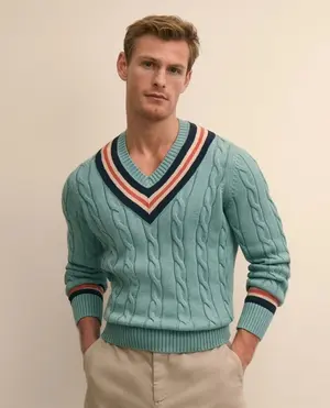 Brooks Brothers Archive Tennis Sweater In Supima Cotton - Aqua