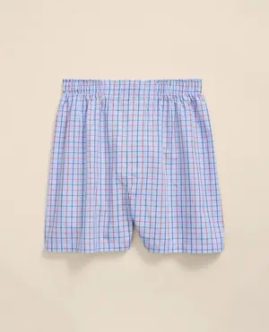 Brooks Brothers Cotton Broadcloth Check Boxers - Hydrangea
