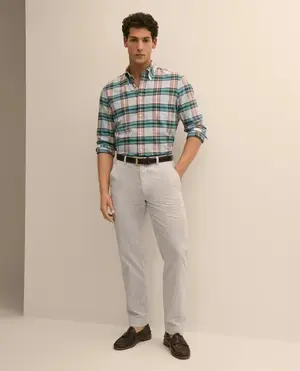 Brooks Brothers Washed Cotton Seersucker Pants - Blue