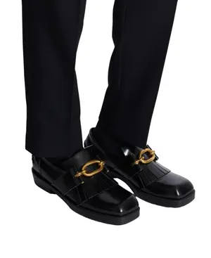 Balmain Sync Glazed Leather Loafers With Gold Tone Detailing - Black