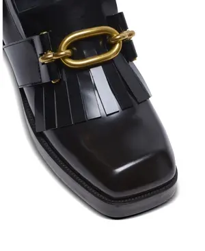 Balmain Sync Glazed Leather Loafers With Gold Tone Detailing - Black