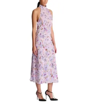 Balmain Printed Poppy Flower High Neck Midi Dress