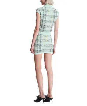 Balmain Sleeveless Plaid Tweed Top With Zip-up Collar
