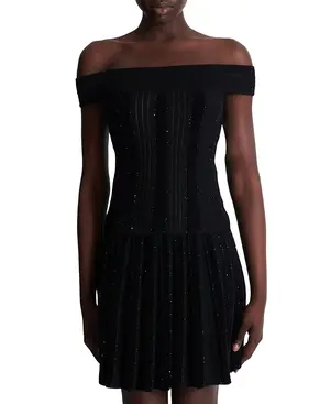 Balmain Off-the-shoulder Glitter Knit Top