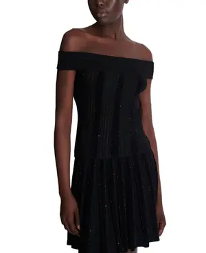 Balmain Off-the-shoulder Glitter Knit Top
