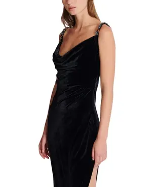 Balmain Long Velvet Dress With Embellished Straps