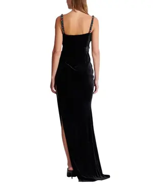 Balmain Long Velvet Dress With Embellished Straps