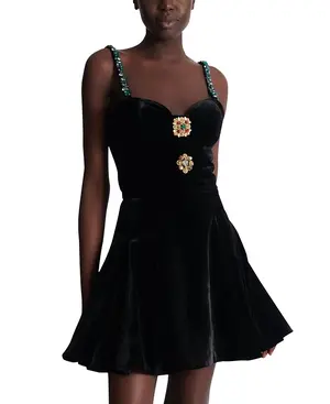 Balmain Embellished Strappy Velvet Mini Dress - Black