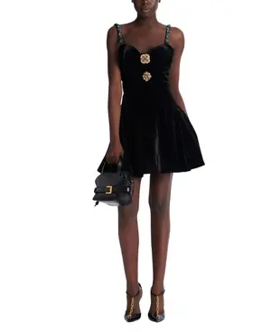 Balmain Embellished Strappy Velvet Mini Dress