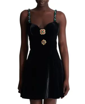 Balmain Embellished Strappy Velvet Mini Dress