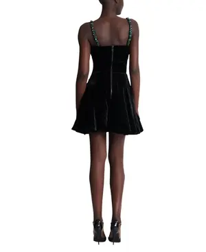 Balmain Embellished Strappy Velvet Mini Dress