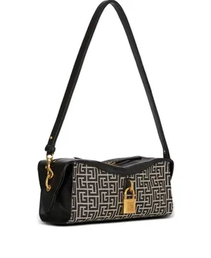 Balmain Pulse Shoulder Bag In Monogram Jacquard And Calfskin - Black