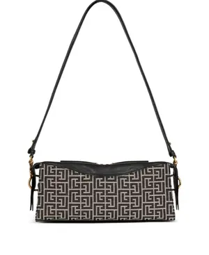 Balmain Pulse Shoulder Bag In Monogram Jacquard And Calfskin - Black