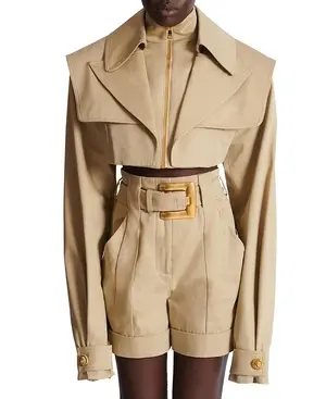 Balmain Cropped Gabardine Jacket - Beige