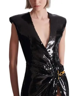 Balmain Long Draped Sequin Dress