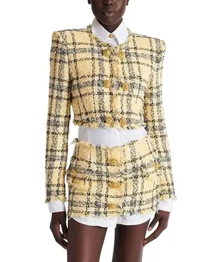 Balmain Cropped Glitter Tweed Jacket - Yellow