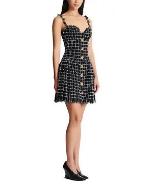 Balmain Tweed Dress With Chain Straps - Black