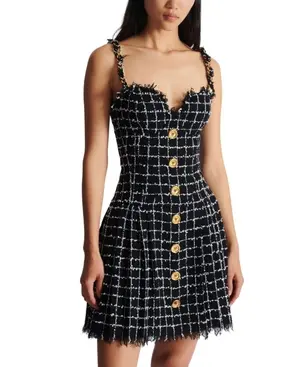 Balmain Tweed Dress With Chain Straps - Black