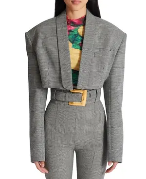 Balmain Cropped Jacket In Prince Of Wales Jacquard - Black