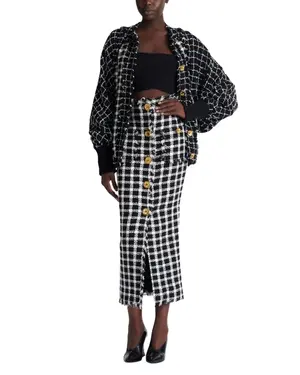 Balmain Gingham Tweed Midi Skirt