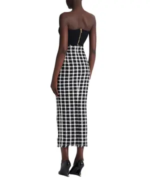 Balmain Gingham Tweed Midi Skirt