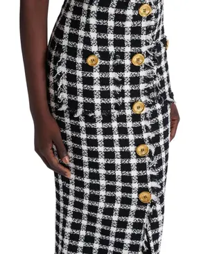 Balmain Gingham Tweed Midi Skirt