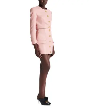 Balmain Short Lambskin Skirt With Button Detail - Pink