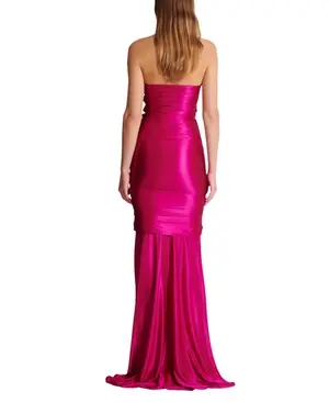 Balmain Long Draped Bustier Gown With Embellished Detail