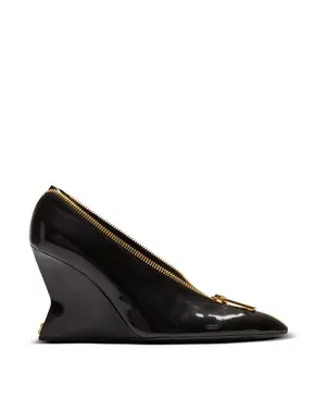 Balmain Zip Wedge Pumps In Patent Leather - Black