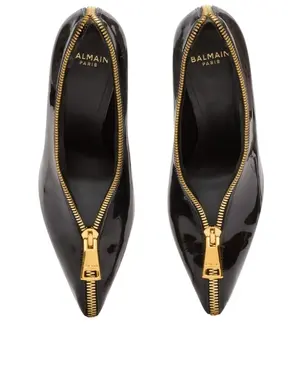 Balmain Zip Wedge Pumps In Patent Leather - Black