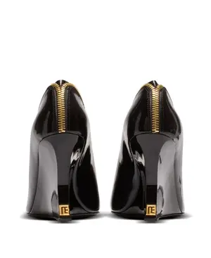 Balmain Zip Wedge Pumps In Patent Leather - Black