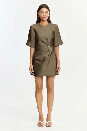 Acler ACLER ONLINE AU Sculptural Mini Dress With Gold Hardware Pecan