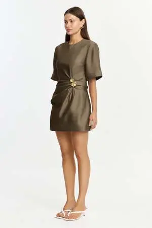 Acler Sculptural Mini Dress With Gold Hardware - Pecan