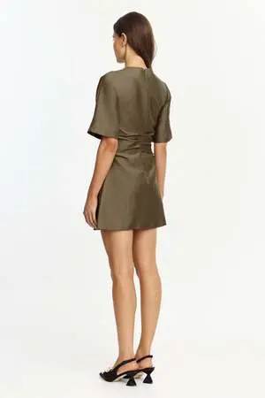 Acler Sculptural Mini Dress With Gold Hardware - Pecan