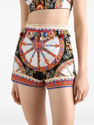 Dolce & Gabbana Carretto Print High-waisted Cotton Shorts