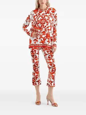 Dolce & Gabbana Maiolica Print Silk Trousers