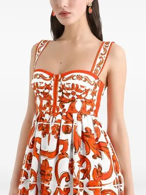 Dolce & Gabbana Maiolica Print Cotton Mini Dress - Orange