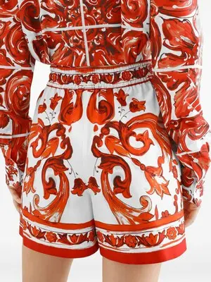 Dolce & Gabbana Maiolica Print Cotton Shorts - Orange