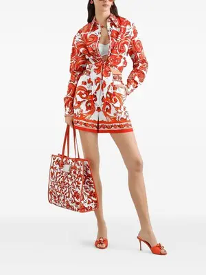 Dolce & Gabbana Maiolica Print Cotton Shorts - Orange