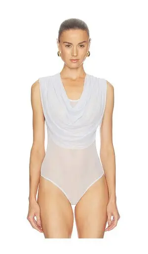 Lapointe Mesh Cowl Neck Bodysuit In Blue