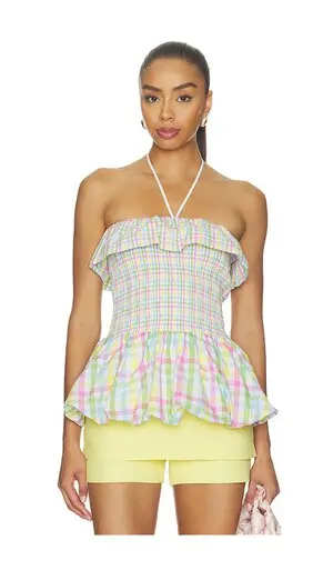 MAUDE CLUB Goldie Top In Pink,green - Multi Plaid