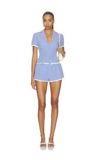 MORE TO COME Kyla Short Set In Blue - Blue Gingham