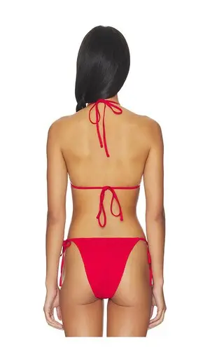 Frankies Bikinis Nick Smocked Bikini Top In Red