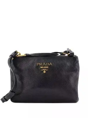 Prada Vitello Daino Double Zip Small Crossbody Bag - Black
