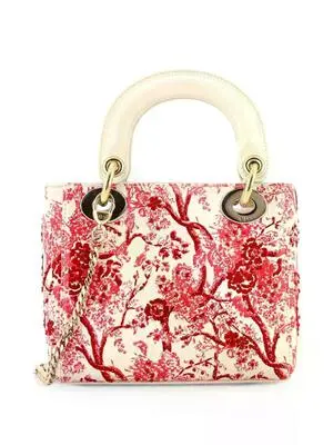 Dior Lady Chain Bag Embroidered Calfskin Mini Satchel - Red
