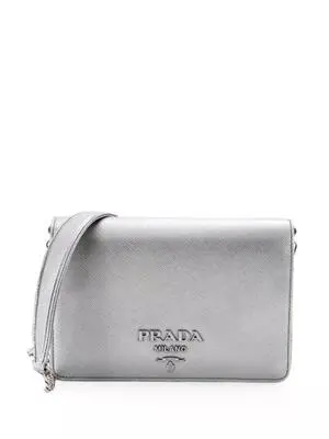 Prada Saffiano Leather Crossbody Bag With Chain - Silver