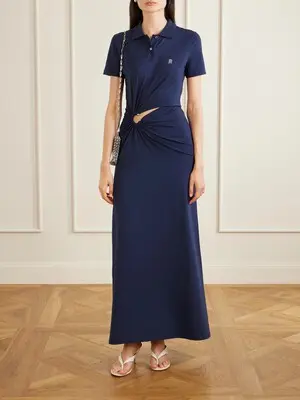 Rabanne Embellished Jersey Polo Midi Dress