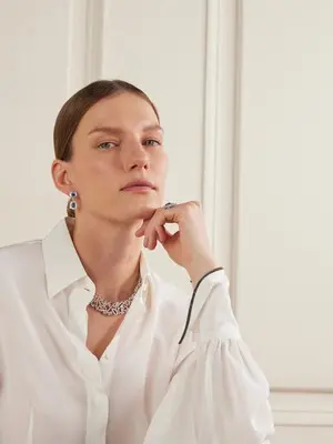SUZANNE KALAN 18-karat White Gold, Sapphire And Diamond Earrings