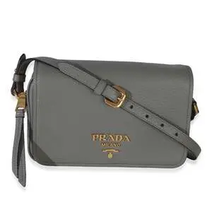 Prada Grey Vitello Phenix Crossbody Flap Bag - Gray
